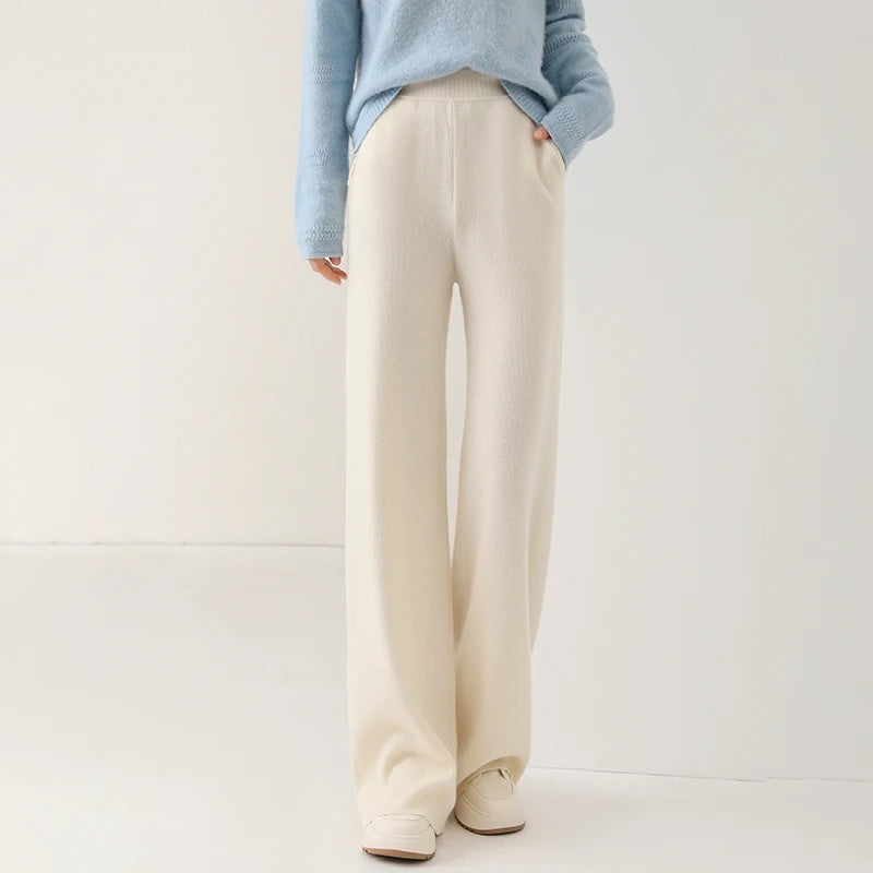 Alora — Merino Wool Wide-Leg Pants with High Waist Elastic – Glizm