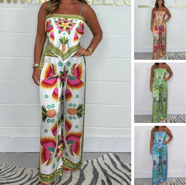Spaghetti Strap Printed Top & Loose Pants 2-Piece Set – Glizm