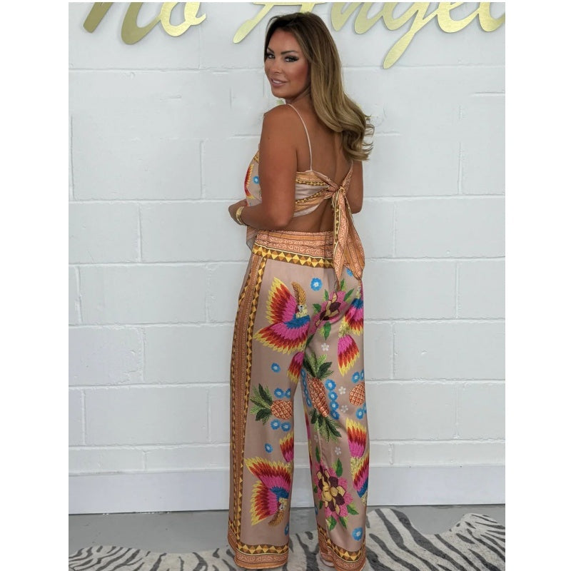 Spaghetti Strap Printed Top & Loose Pants 2-Piece Set – Glizm