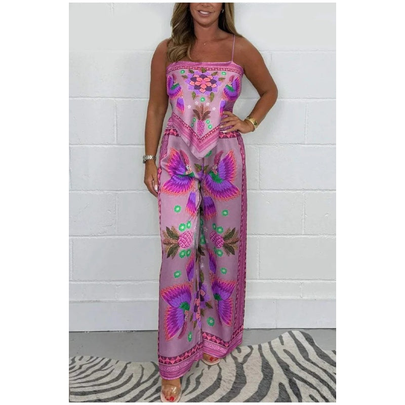 Spaghetti Strap Printed Top & Loose Pants 2-Piece Set – Glizm